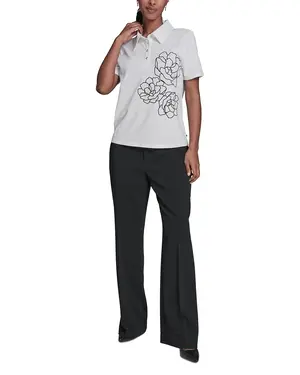 Karl Lagerfeld Paris Floral Embroidered Polo Top