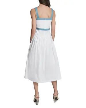 Karl Lagerfeld Paris Poplin Mixed Media Tiered Midi Dress