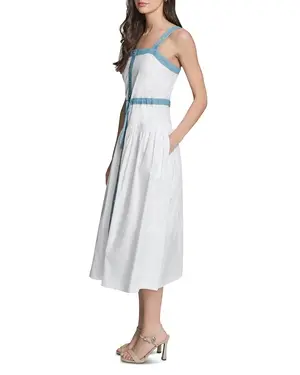 Karl Lagerfeld Paris Poplin Mixed Media Tiered Midi Dress