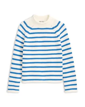 ALEX MILL Eastport Striped Roll Neck Sweater - Sea Salt/ultramatine