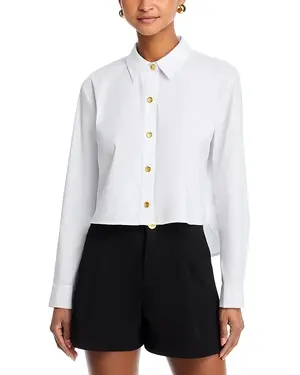 L'Agence Cosette Crop High Low Hem Shirt - White/gold