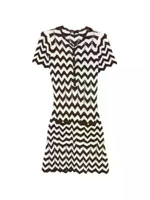 Maje Two-tone Chevron Crochet Mini Dress - Brown