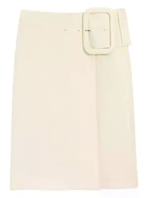 AMI Paris Wool Midi Skirt With Big Buckle - Neutrals
