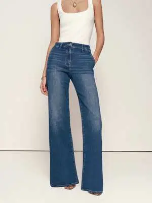 REISS Addie Wide-leg Jeans - Mid Blue