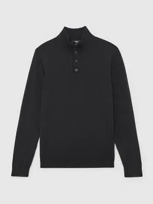 REISS Farnham Merino Wool Half-button Funnel Jumper - Navy