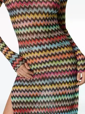 Missoni Long-sleeve Zigzag-pattern Beach Dress - Brown