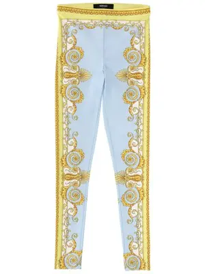 Versace Leggings With "baroque" Print - Azure