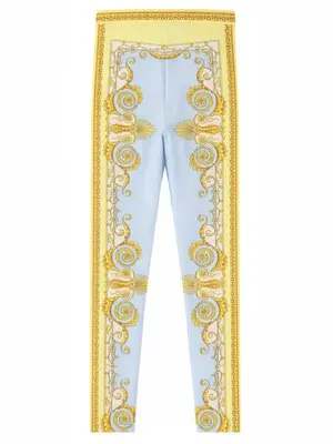 Versace Leggings With "baroque" Print - Azure