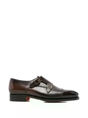 Santoni Buckle Leather Monk Shoes - Brown