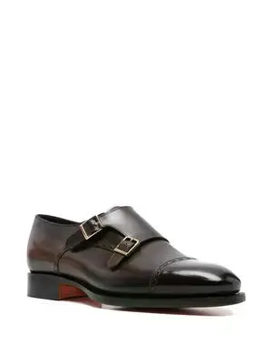 Santoni Buckle Leather Monk Shoes