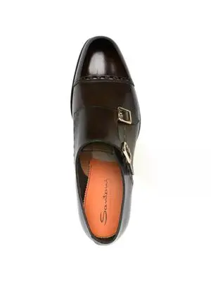 Santoni Buckle Leather Monk Shoes
