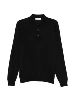 GRAN SASSO Long-sleeve Buttoned Polo Shirt - Black