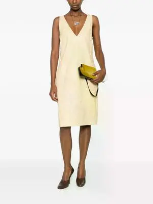 TOTEME Crinkled Leather V-neck Dress - Neutrals