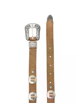 GOLDEN GOOSE Thin Lace Leather Belt - Brown