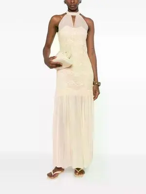 TWINSET Long Macramé Lace And Georgette Halterneck Dress - Pink