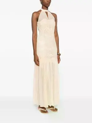 TWINSET Long Macramé Lace And Georgette Halterneck Dress - Pink
