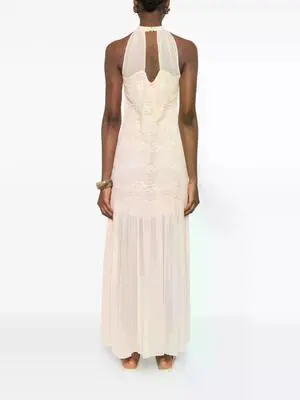 TWINSET Long Macramé Lace And Georgette Halterneck Dress - Pink