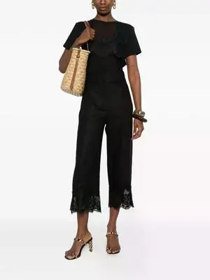 TWINSET Cropped Trousers With Lace Detail - Black