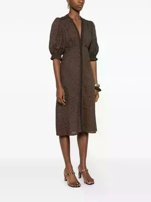 TWINSET Puff-sleeve Midi Dress - Brown