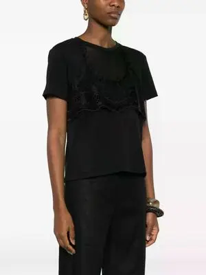 TWINSET Lace-detail Short-sleeve Top - Black