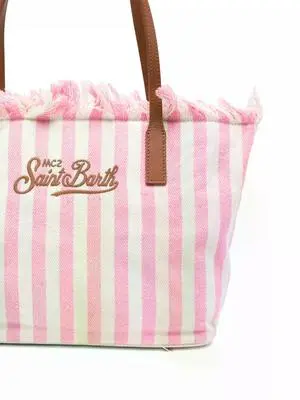 MC2 SAINT BARTH Striped Fringed Beach Bag - Pink