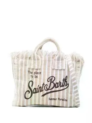 MC2 SAINT BARTH Vanity Striped Fringed Mini Bag - White