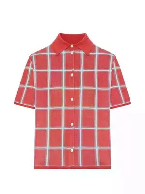 Guest In Residence Plaid Collared Silk Top - Red