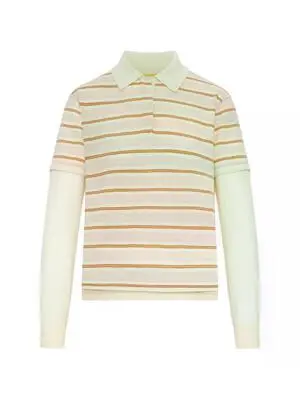 Guest In Residence Striped Collared Polo Top - Neutrals