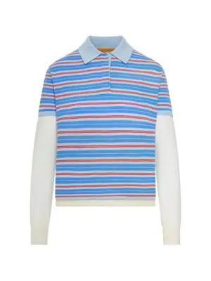 Guest In Residence Striped Collared Polo Top