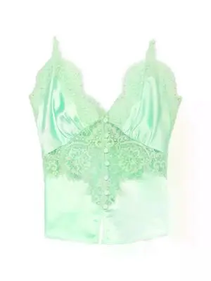 SELF-PORTRAIT Lace Buttoned Top - Green