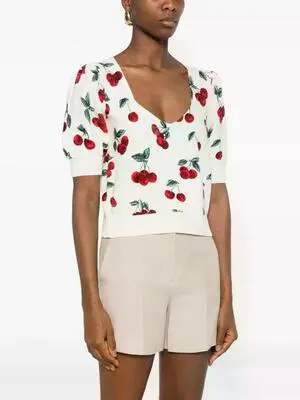 TWINSET Cherry Print Short Sleeve Sweater - Neutrals