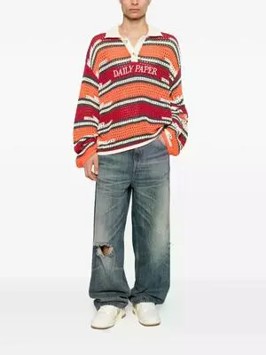 DAILY PAPER Striped Knit Polo Shirt - Red