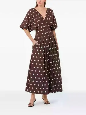NICHOLAS Vicky Polka Dot Midi Dress - Brown