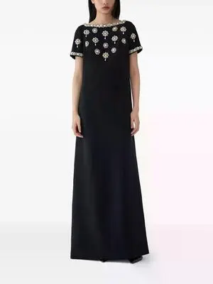 Carolina Herrera Medallion-embroidered Gown With Bows - Black