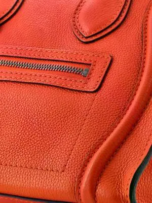 Celine Luggage Bag Grainy Leather Micro Tote Bag - Orange
