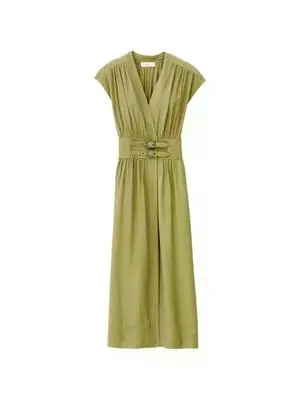 Ba&sh Dove Buckle-detail V-neck Midi Dress - Green