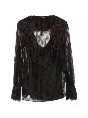 Luisa Spagnoli Lace Ruffled Blouse - Brown