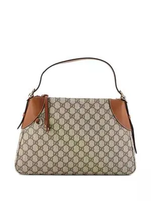 Gucci Emblem Gg Coated Canvas With Leather Large Shoulder Bag - Brown