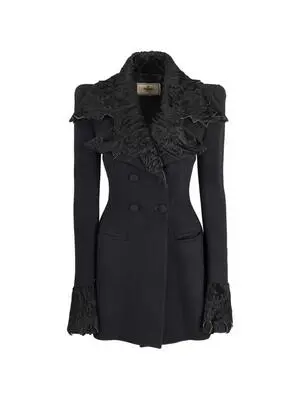 Fendi Ruffled Double-breasted Coat - Black