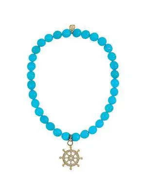 SYDNEY EVAN Helm Charm Diamond And Turquoise Bracelet - Gold