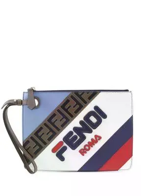 Fendi 2010-2025 Fila Mania Zucca Emboosed Leather Clutch Bag - Blue