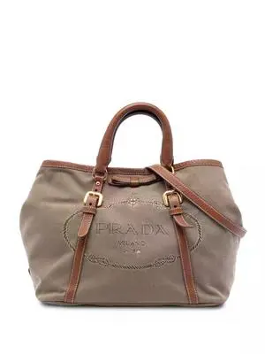 Prada 2000-2012 Canvas Canapa Logo Bow Satchel - Brown