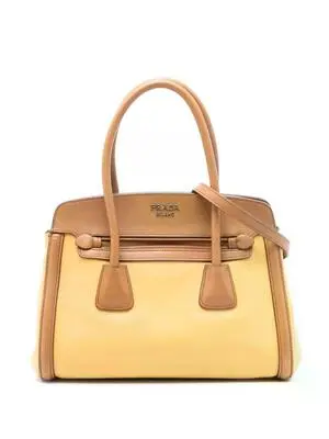 Prada 2010-2026 Bicolor Saffiano Cuir Trimmed Leather Satchel - Brown