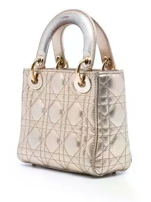 Dior 2018 Mini Lambskin Cannage Lady Satchel - Gold
