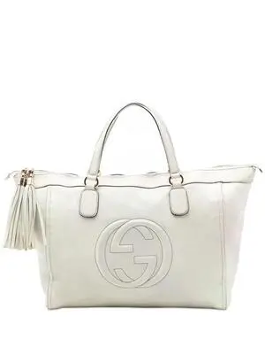 Gucci 2016-2025 Large Leather Soho Working Tote Bag - White