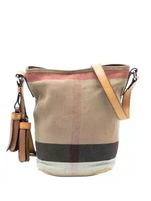 Burberry Mini Mega Check Ashby Tassel Bucket Bag - Brown