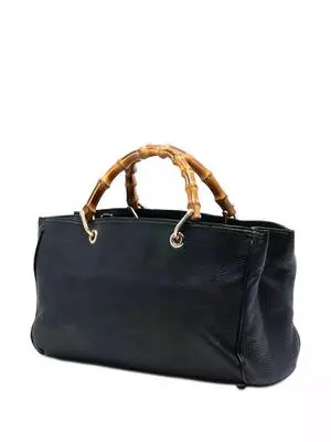 Gucci Medium Calfskin Bamboo Shopper Satchel - Black