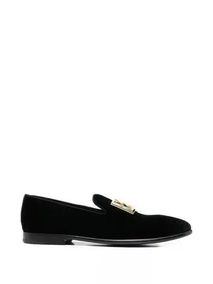 Dolce & Gabbana Logo-plaque Velvet Loafers - Black