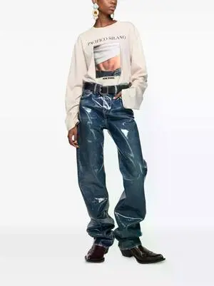 Acne Studios Logo-print Long-sleeve T-shirt - Neutrals