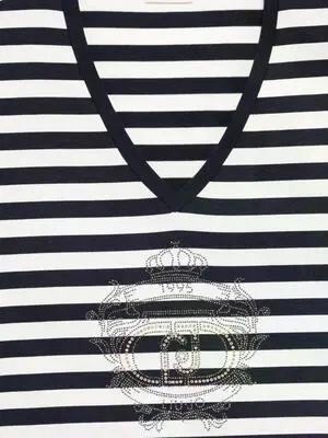 Liu Jo Striped Embellished V-neck T-shirt - Blue